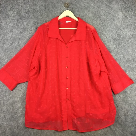 White Stag | Tops | White Stag Top 26w 28w Blouse 34 Sleeve Button Up Layered Embroidered Career ...